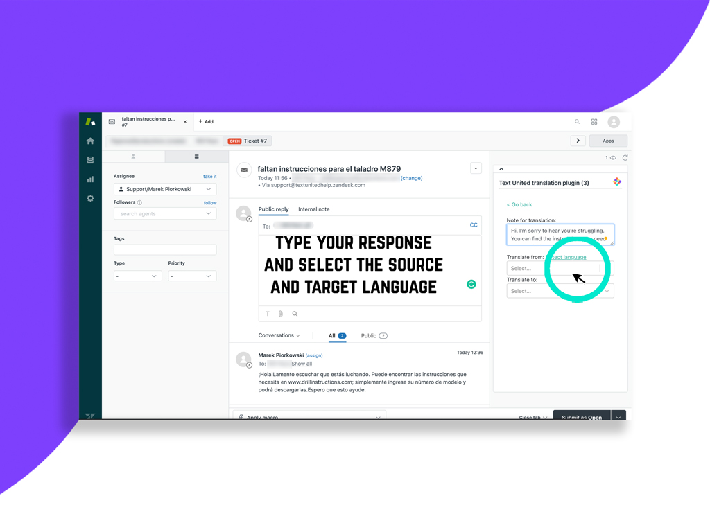Ticket Translation by TextUnited App Integration with Zendesk Support